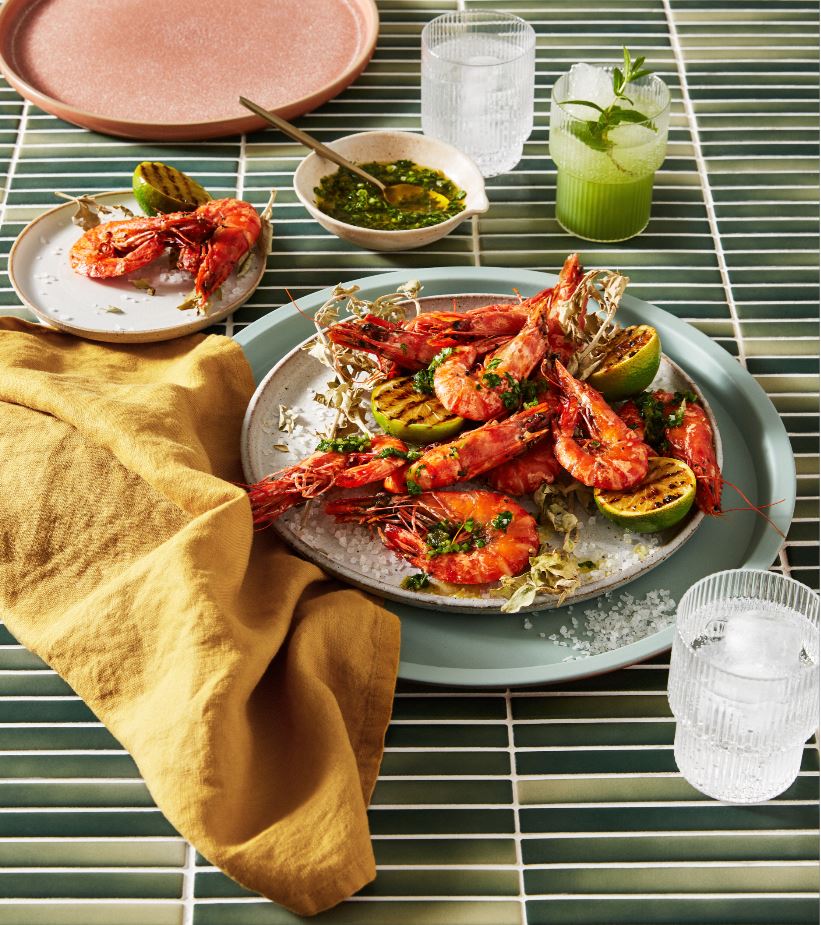 Crisp Saltbush & Pepper Tiger Prawns with Roasted Green Chilli Salsa ...
