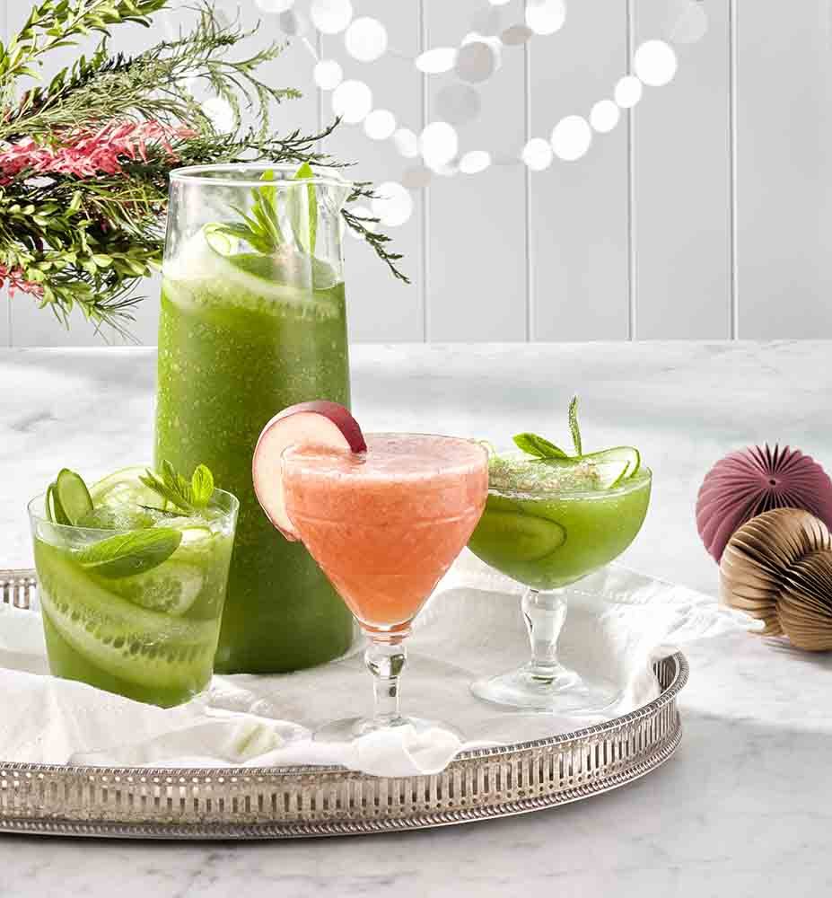 Cucumber & Finger Lime Gin Frappé + White Peach Aperol Spritz | Harvey ...